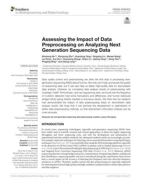 Pdf Assessing The Impact Of Data Preprocessing On Analyzing Next Generation Sequencing Data
