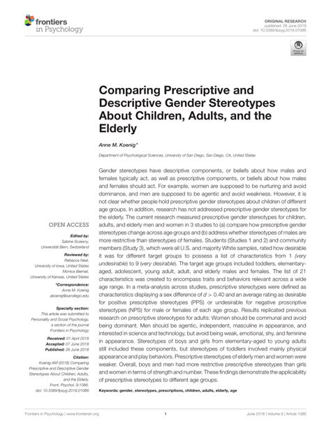 Pdf Comparing Prescriptive And Descriptive Gender Stereotypes About