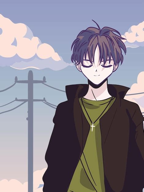 Chico Anime Al Aire Libre Vector Premium
