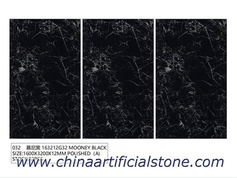 Polished 1600x3200x12mm Black Sintered Stone Porcelain Slabs Suppliers