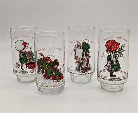 Vintage Coca Cola Holly Hobbie Four Different Beverage Glasses
