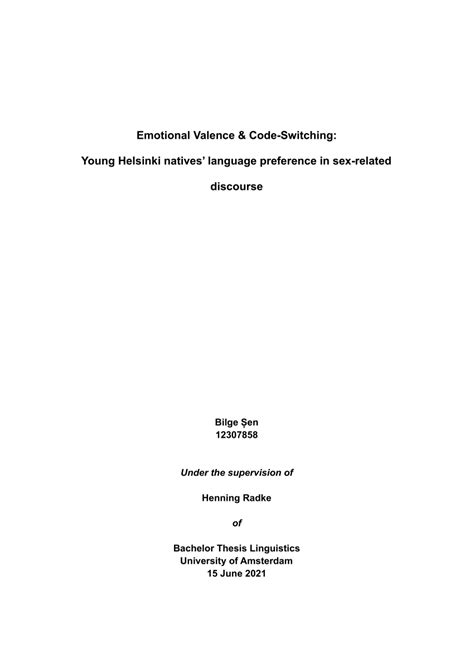 Pdf Emotional Valence And Code Switching Young Helsinki Natives