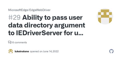 Ability To Pass User Data Directory Argument To Iedriverserver For Use Automating Edge Legacy