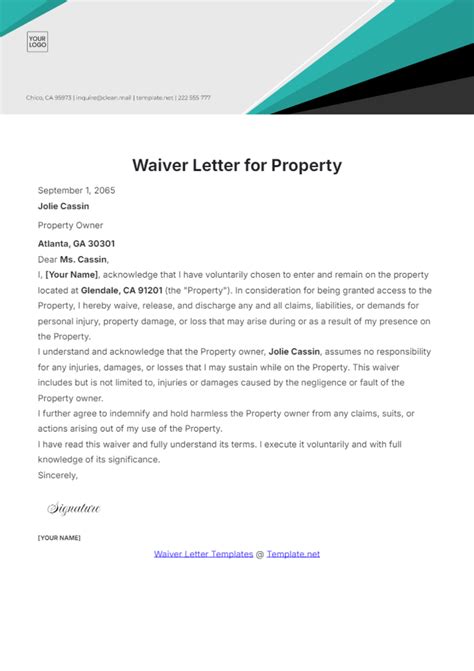 Free Waiver Letter For Property Template To Edit Online