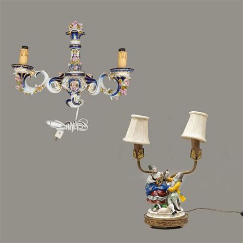 Lote De LÁmpara De Mesa Y Arbotante Sxx Una Capodimonte Elaborados