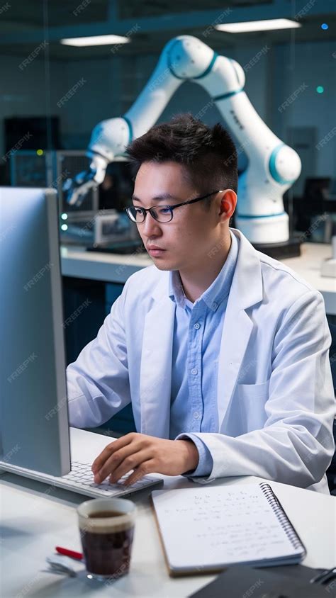 Asian Scientist Sitting At His Desk Doing Sophisticated Coding And