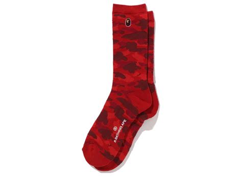 A Bathing Ape Color Camo Ape Head One Point Socks In Red Oneness Boutique