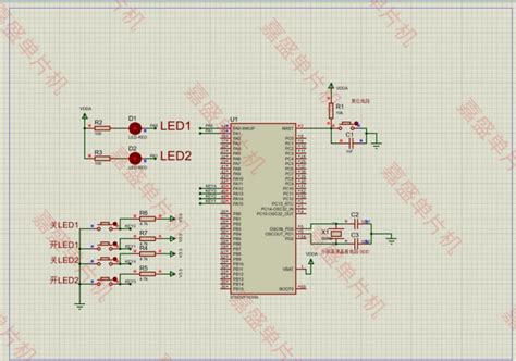 基于stm32的独立按键控制led灯proteus仿真设计仿真程序设计报告讲解视频）基于stm32的按键控制彩灯protues仿真图