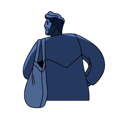 슬픈 남자 뒷모습 밤 낯선 방랑자 뒷면 가방을 들고 떠나는 슬픔 슬픔에 우울한 불행한 사람 방황 플랫 그래픽 벡터 일러스트 흰색 배경에 고립 프리미엄 벡터