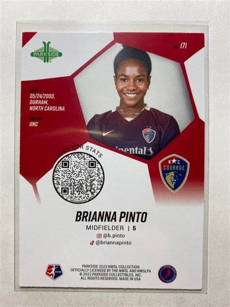 Brianna Pinto 2022 North Carolina Courage Black And White 171 Parkside Nwsl Card Ebay