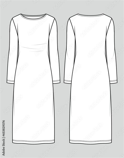 Long Sleeved Bodycon Maxi Dress Fashion Sketch Vector Illustration