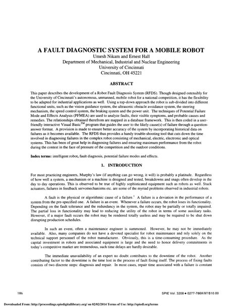 Pdf Fault Diagnostic System For A Mobile Robot