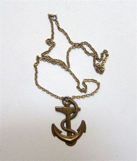 Vintage Retro Brass Anchor Pendant And Chain By Evaelena On Etsy