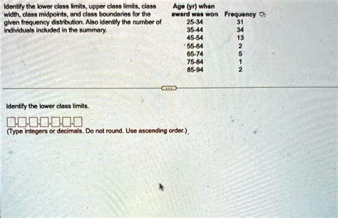 Solved Idontify The Lower Class Limitsupper Class Limitsclass Width