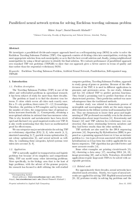 pdf parallelized neural network system for solving euclidean traveling salesman problem