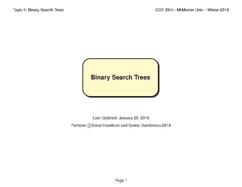 Topic 4 Binary Search Trees Binary Search Trees Last Updated