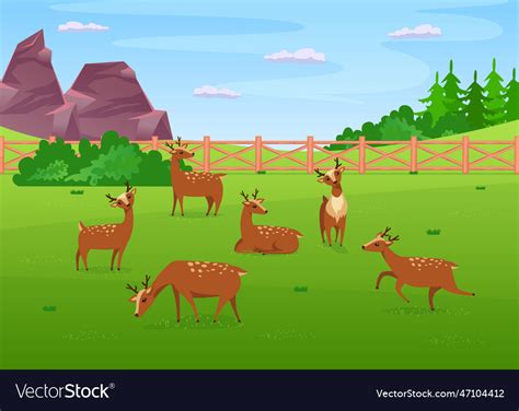 Deer Grazing In Meadow Flat Royalty Free Vector Image