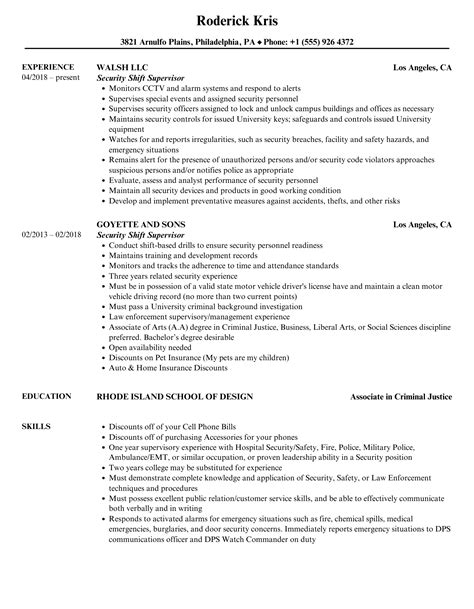 Security Shift Supervisor Resume Samples Velvet Jobs