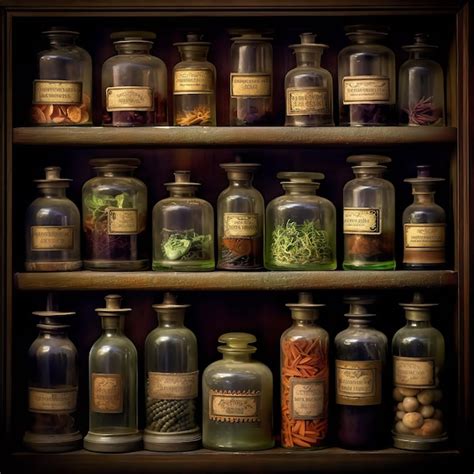 Premium Photo Old Vintage Apothecary Witchy Herb Bottles With Labels