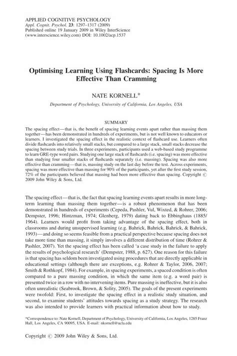 Pdf Optimising Learning Using Flashcards Spacing Is More · Pdf