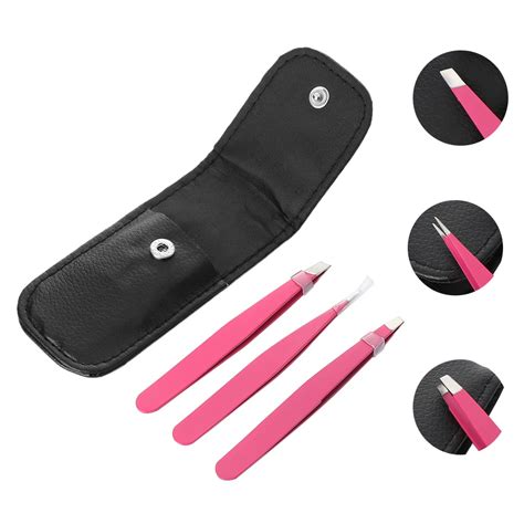 1 3Pcs New Stainless Steel Eyebrow Tweezers Set Professional Slant Tip