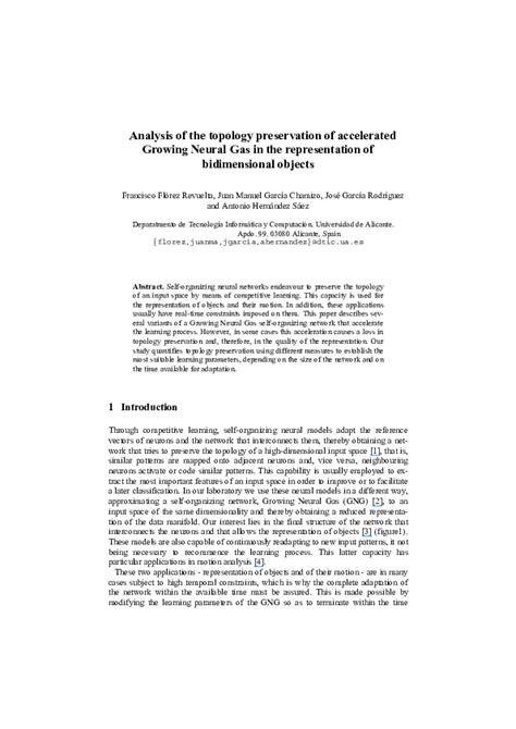 Pdf Analysis Of The Topology Preservation Of Accelerated Growing Neural Gas In The