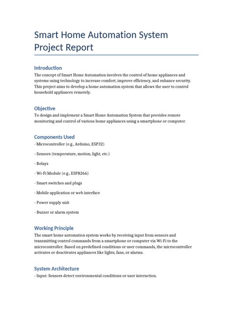 Smart Home Automation System Project Report Pdf