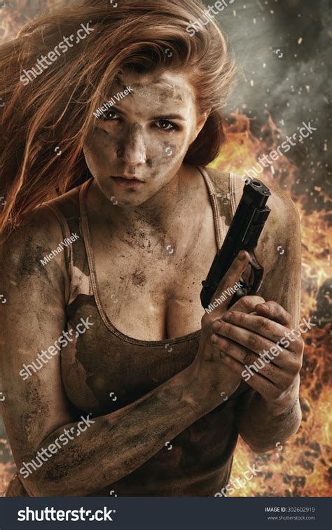 Beautiful Red Hair Army Girl Holding Stock Photo 302602919 Shutterstock