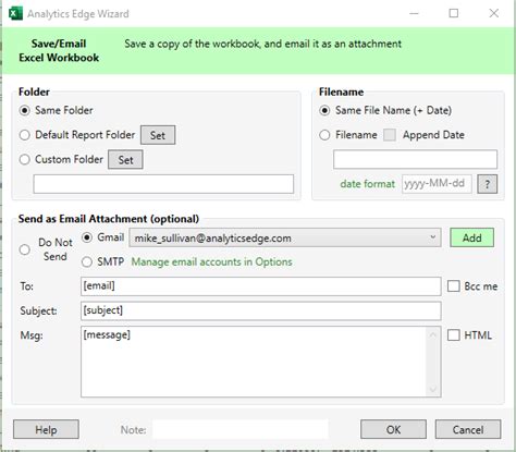 Save Email Excel Workbook Analytics Edge Help