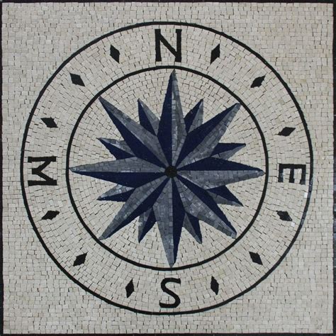 36” Nauticalmosaictiles Square Shape Compass Rose Tiles For New Home