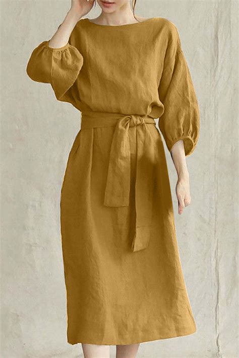 Casual Daily Solid Color Lace Up O Neck A Line Dresses12 Colors