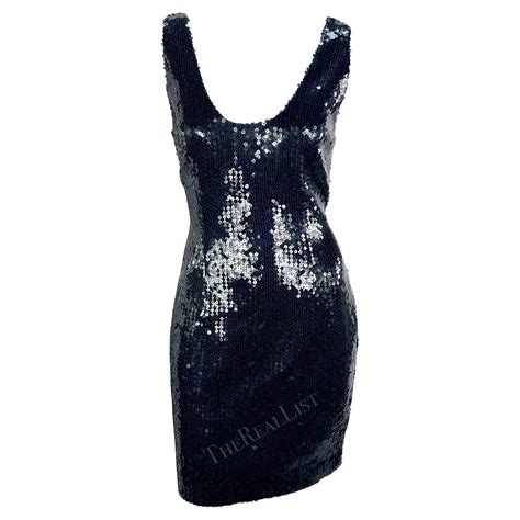 1980s Jil Sander Navy Blue Sequin Bodycon Sleeveless Mini Dress For