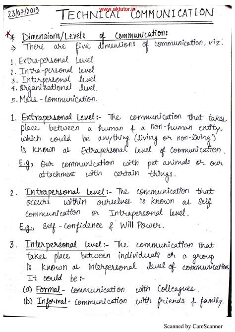 Technical Communication Handwritten Notes Technical Communication