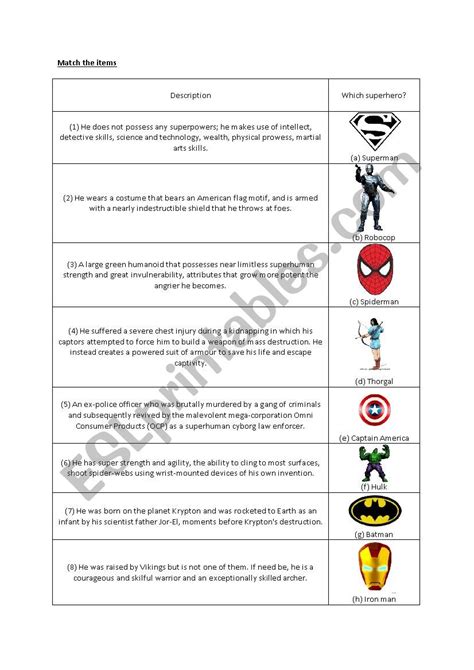 Superheroes Esl Worksheet By Paweldziemianko