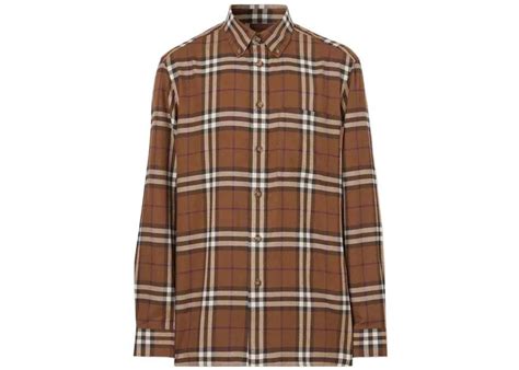 Burberry Button Down Check Shirt Brown Mens Us