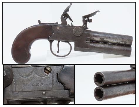 Miles Tap Action Double Barrel Breech Loading Flintlock Pistol 12 14 C