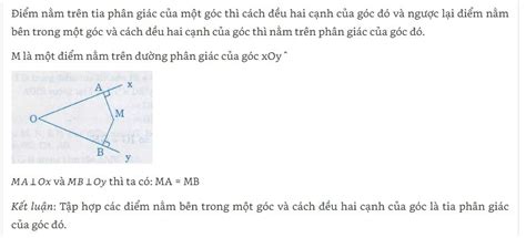 Chứng minh định lí Điểm nằm trong một góc và cách đều hai cạnh của góc thì nằm trên tia phân