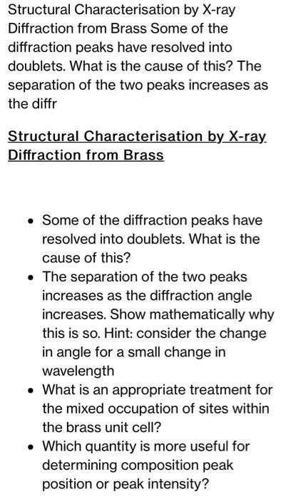 Solved Structural Characterisation By X Ray Diffraction From