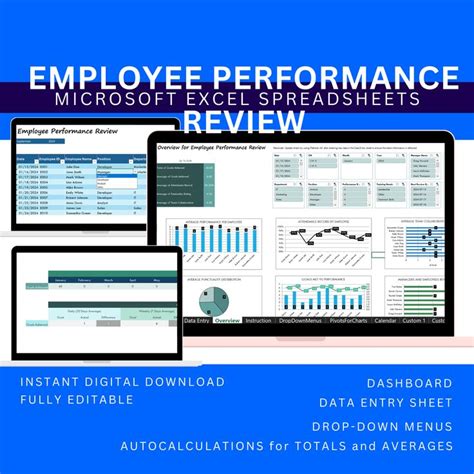 Employee Performance Review Excel Spreadsheet Digital Template