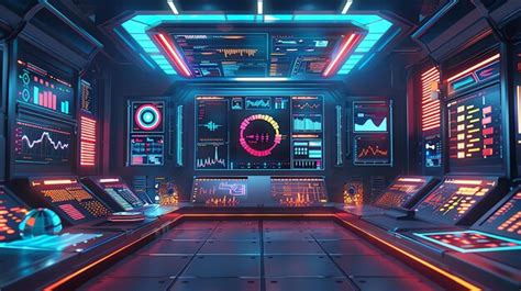 Futuristic control room with glowing screens and digital interfaces | Premium AI-generated image