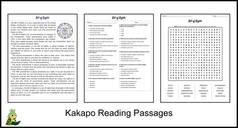 Bill Of Rights Reading Comprehension And Word Search Teaching Resources