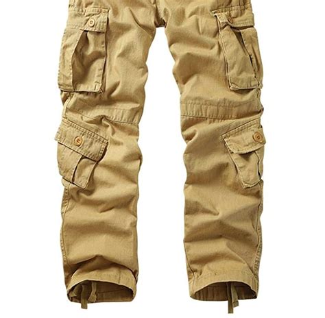 Men S Khaki Combat Cargo Tactical Work Trousers Wild Pocket Casual
