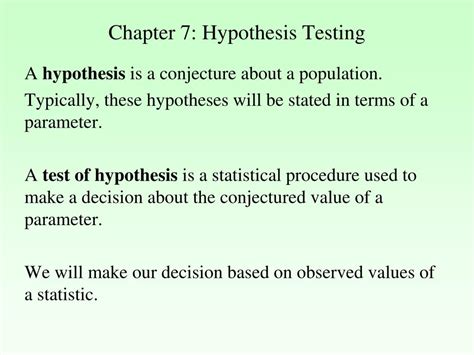 PPT Chapter 7 Hypothesis Testing PowerPoint Presentation Free Download ID 5758538