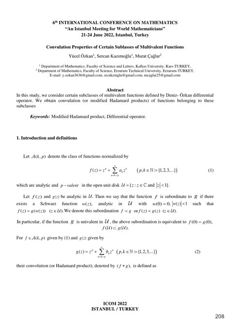 Pdf Convulation Properties Of Certain Sublasses Of Multivalent Functions