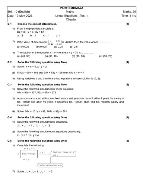 Linear Equations Test 1 Pdf Equations Mathematical Analysis