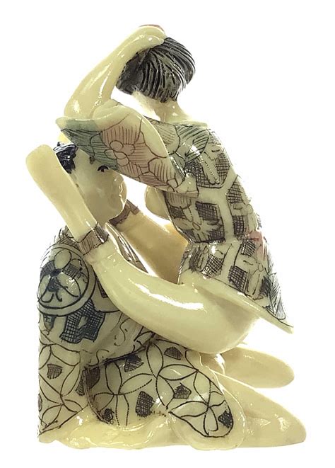 Lot 2pc Erotic Netsuke Resin Japanese Lovers