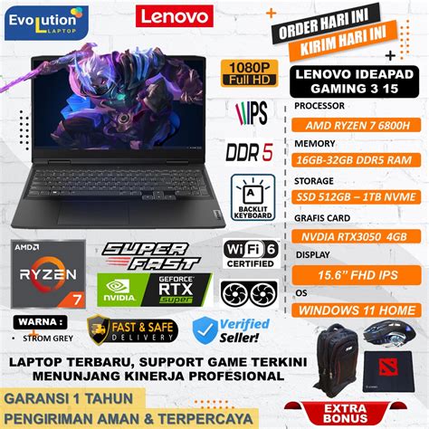 Jual Laptop Gaming Lenovo Ideapad Gaming Lenovo Ideapad Gaming 3 15 AMD RYZEN 7 6800H 32GB DDR5