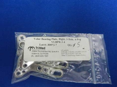 Trimed Volar Bearing Plate Right 3 Hole 4 Peg Qty 5 Ref Vlbpr 3 4