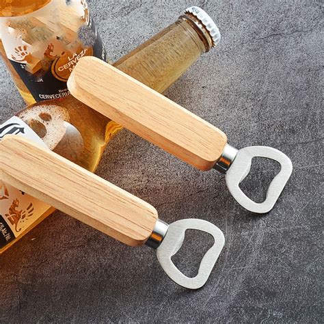 휴대용 맥주 병 오프너 빠른 스테인레스 스틸 맥주 병 오프너 고무 나무 핸드 헬드 유리 캡 오프너 주방 도구오프너