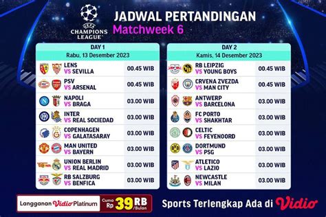 Jadwal Live Streaming Liga Champions 2023 2024 Matchweek 6 Di Vidio 13